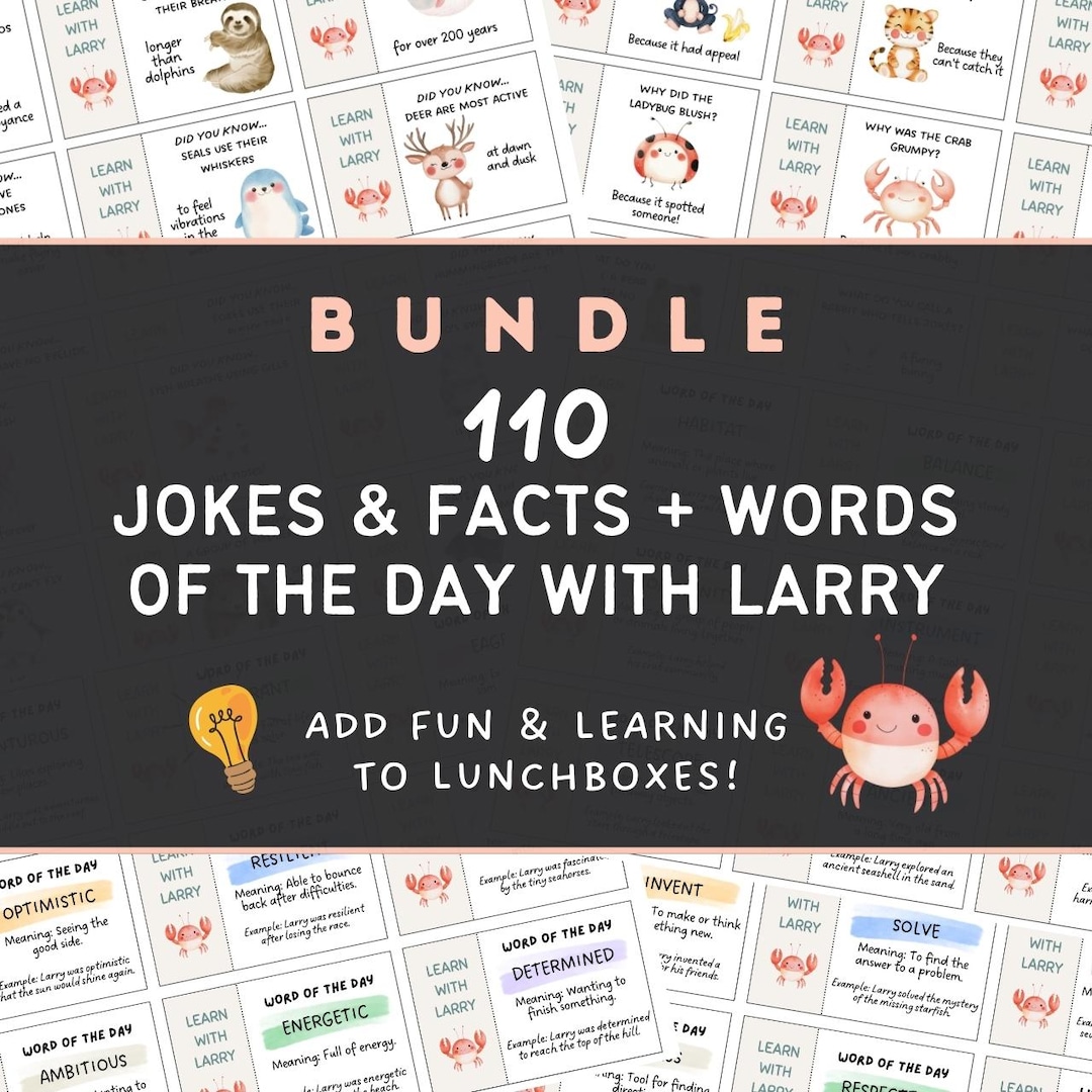 Lunchbox Cards Bundle, Jokes Facts Word of Day, Kid Lunch Box Note ...