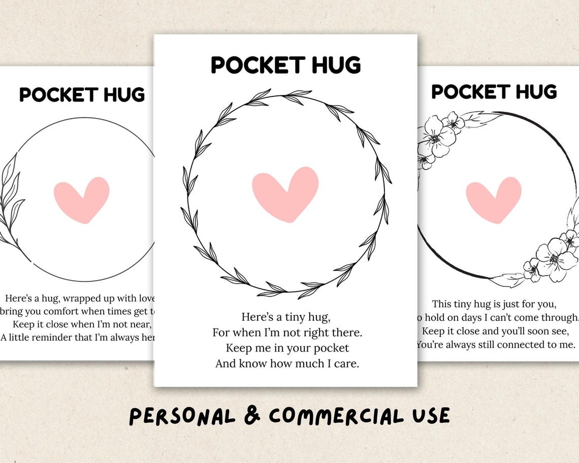 Pocket Hug Cards, Individual Poems, Printable PDF Backing Card Download ...