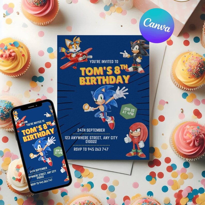 Sonic the Hedgehog Shadow the Hedgehog Birthday Invitation: Editable ...