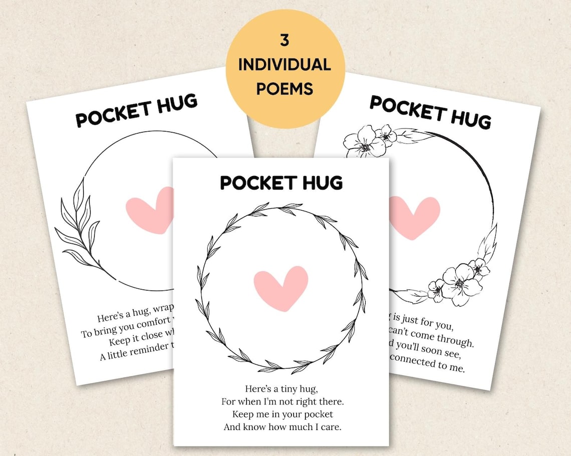 Pocket Hug Cards, Individual Poems, Printable PDF Backing Card Download ...
