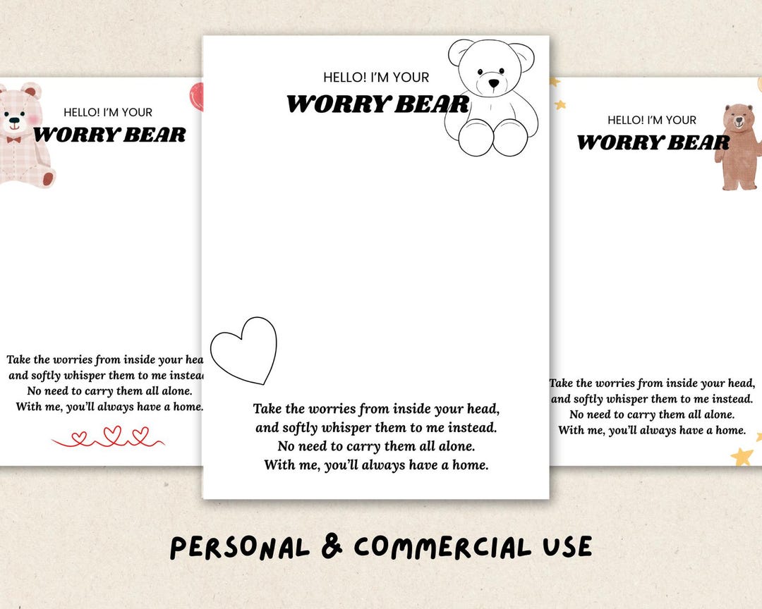 Printable Worry Bear Cards, Individual Poems, Worry Bear Design, Pocket ...