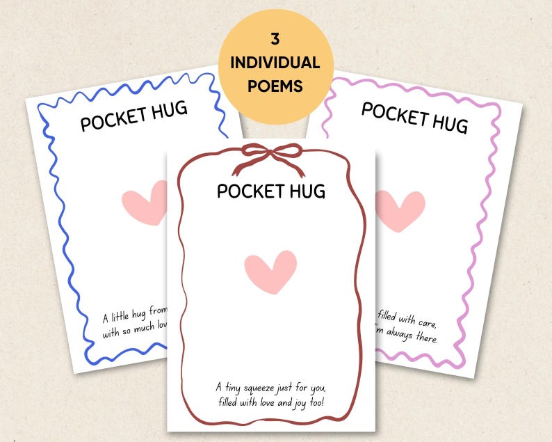Pocket Hug Cards, Individual Poems, Printable PDF Backing Card Download ...