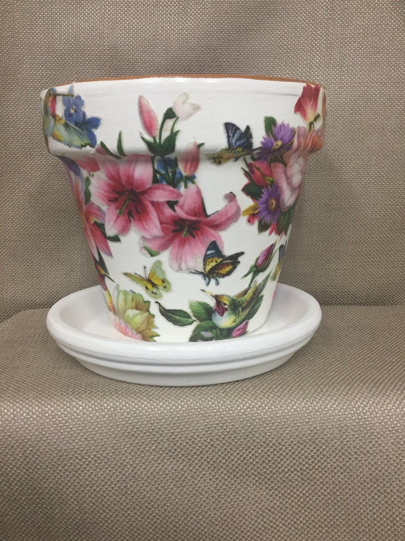 Hummingbird Flower Pot With Saucer Painted Flower Pot - Etsy