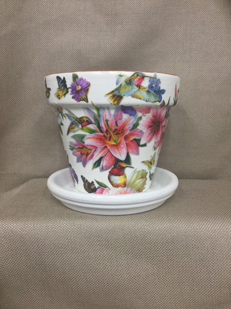 Hummingbird Flower Pot With Saucer Painted Flower Pot - Etsy