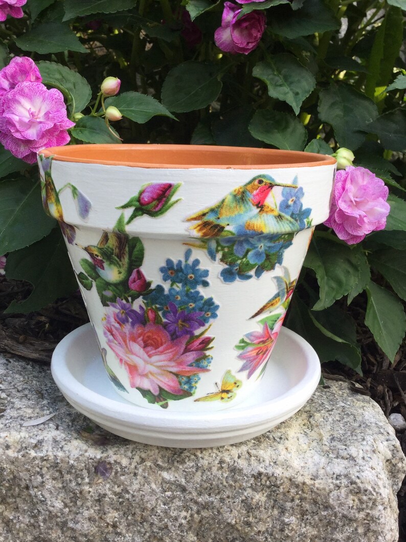 Hummingbird Flower Pot With Saucer Painted Flower Pot - Etsy