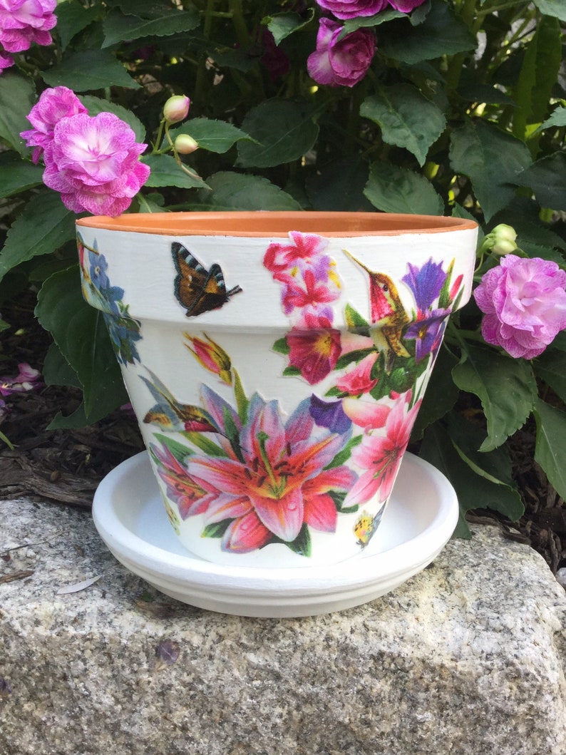 Hummingbird Flower Pot With Saucer Painted Flower Pot - Etsy