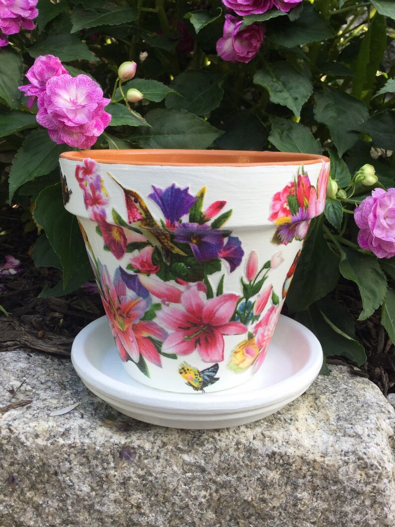 Hummingbird Flower Pot With Saucer Painted Flower Pot - Etsy