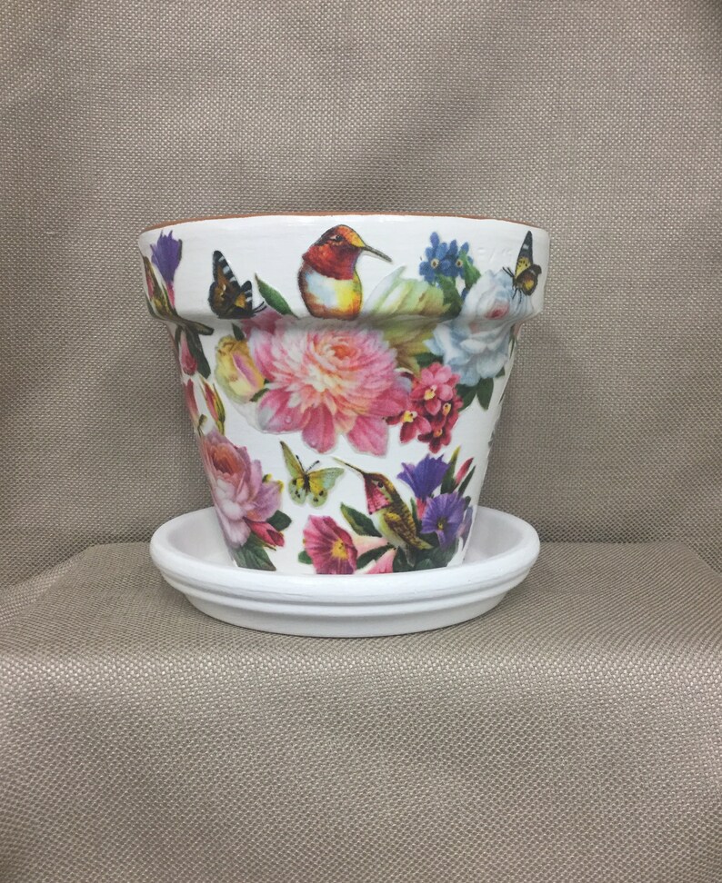 Hummingbird Flower Pot With Saucer Painted Flower Pot - Etsy