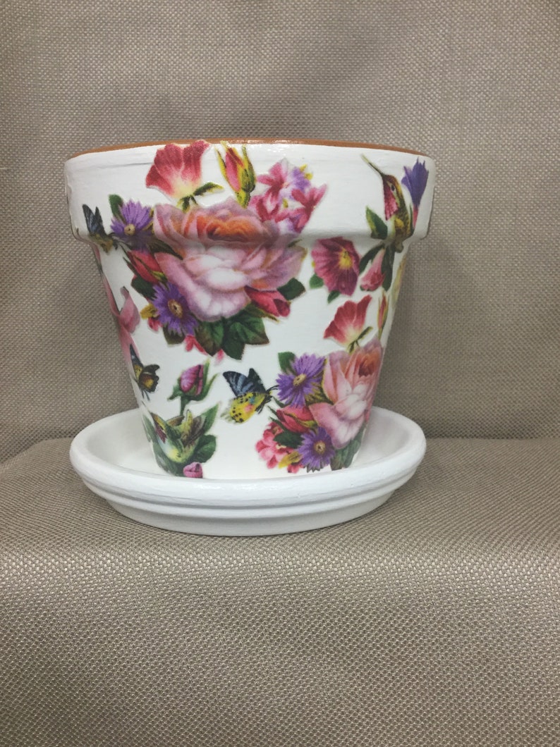 Hummingbird Flower Pot with Saucer Painted Flower Pot | Etsy