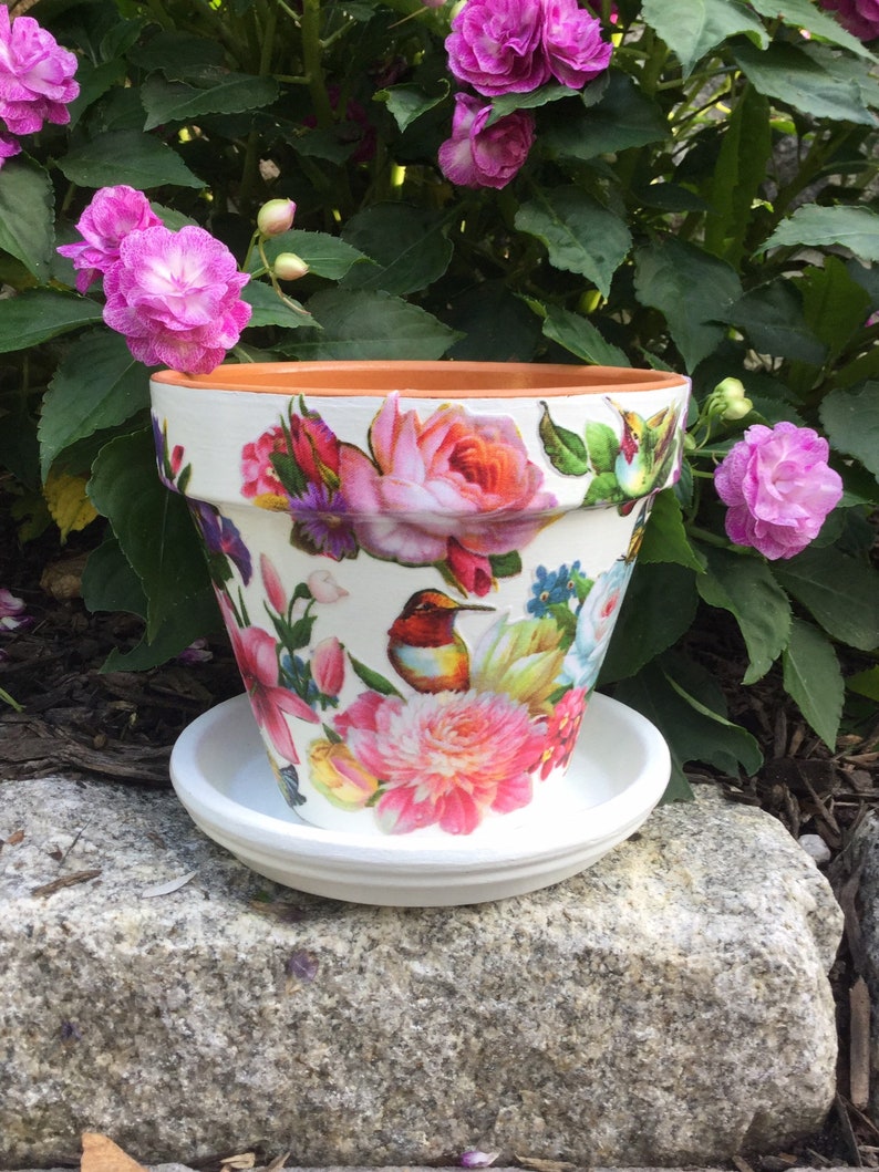 Hummingbird Flower Pot With Saucer Painted Flower Pot - Etsy