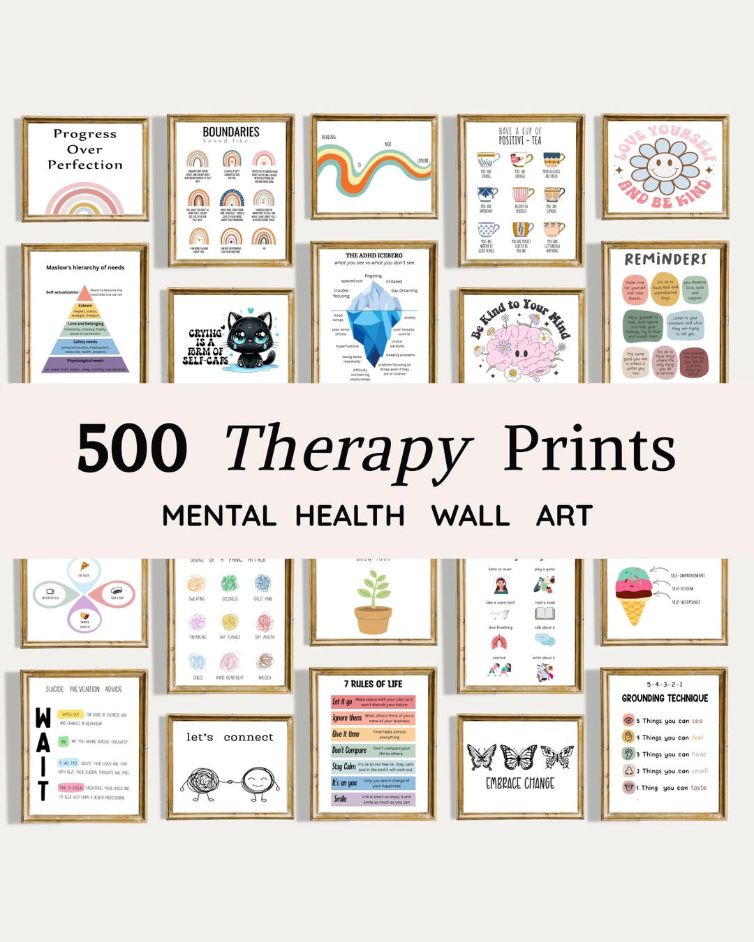 500 Mental Health Prints | Therapy Posters Bundle | Therapist Wall Art ...