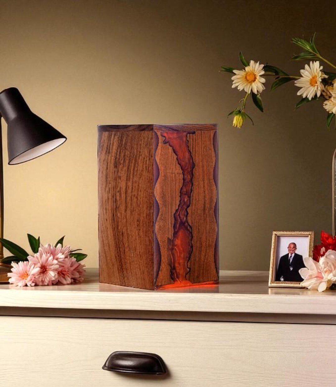Handcrafted Rosewood Cremation Urn – Fiery Resin River Inlay, Memorial ...