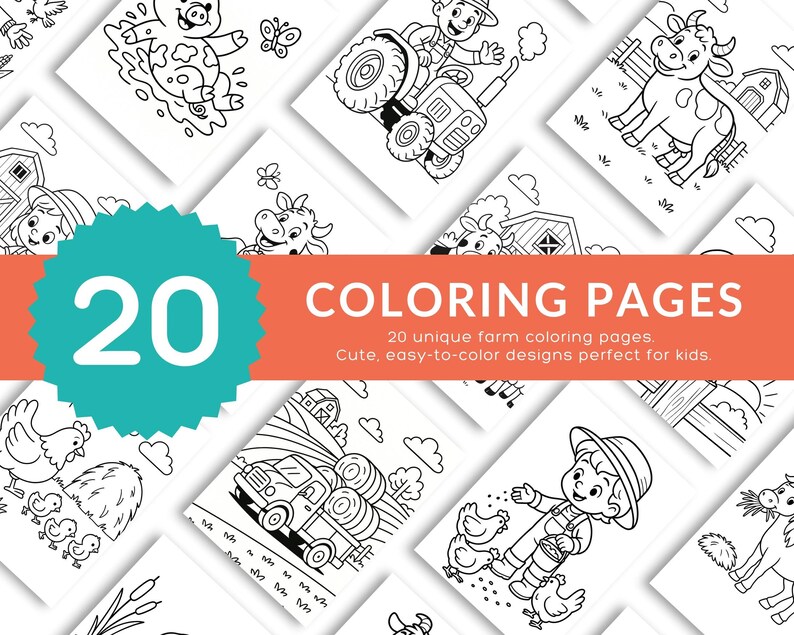 Farm Coloring Pages for Kids: 20 Printable Animal Designs (PDF Download ...