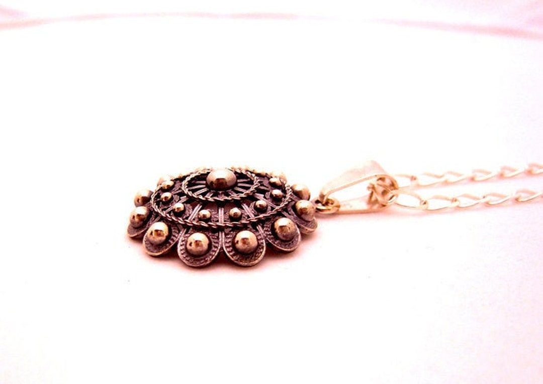 Charro Button Pendant With Chain in 925 Sterling Silver. Authentic ...