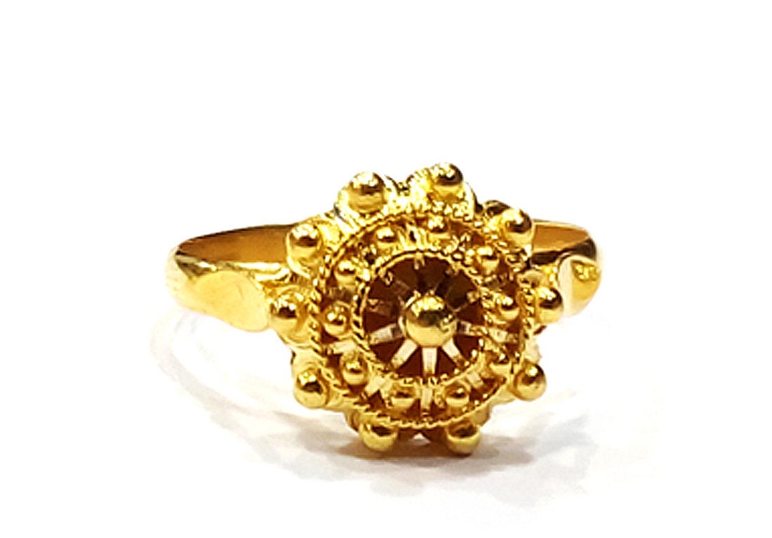 Beautiful Charro Button Ring in 18K Gold. Filigree Ring. Single Ring ...