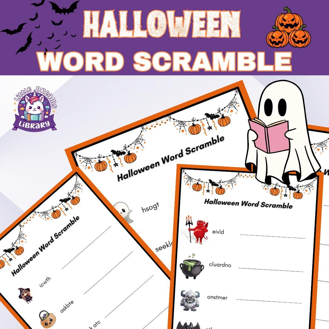 Halloween Word Scramble Puzzle: Spooky Brain Teaser Game (PDF Download ...