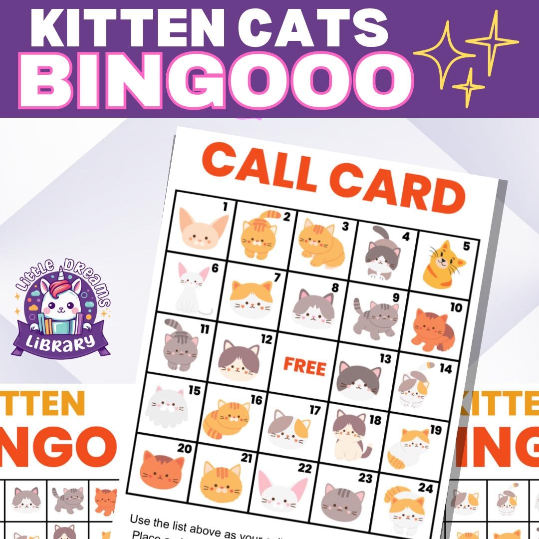 Cat Bingo Game Printable, Kitten Birthday Party Activity, Kids ...