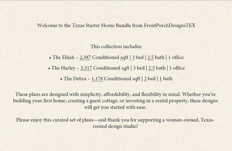 Texas Starter Home Plan Bundle | 3 Small House Floor Plans – Digital ...