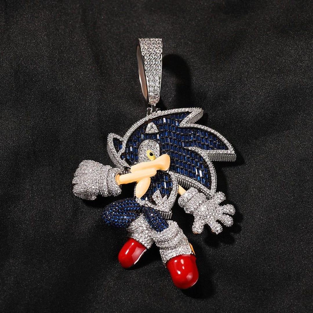 Iced Out Sonic Pendant 5CT Lab Created Sapphire & Diamond | Hip Hop ...