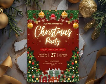 Editable Christmas Party Invitation | Holiday Invitation Template ...