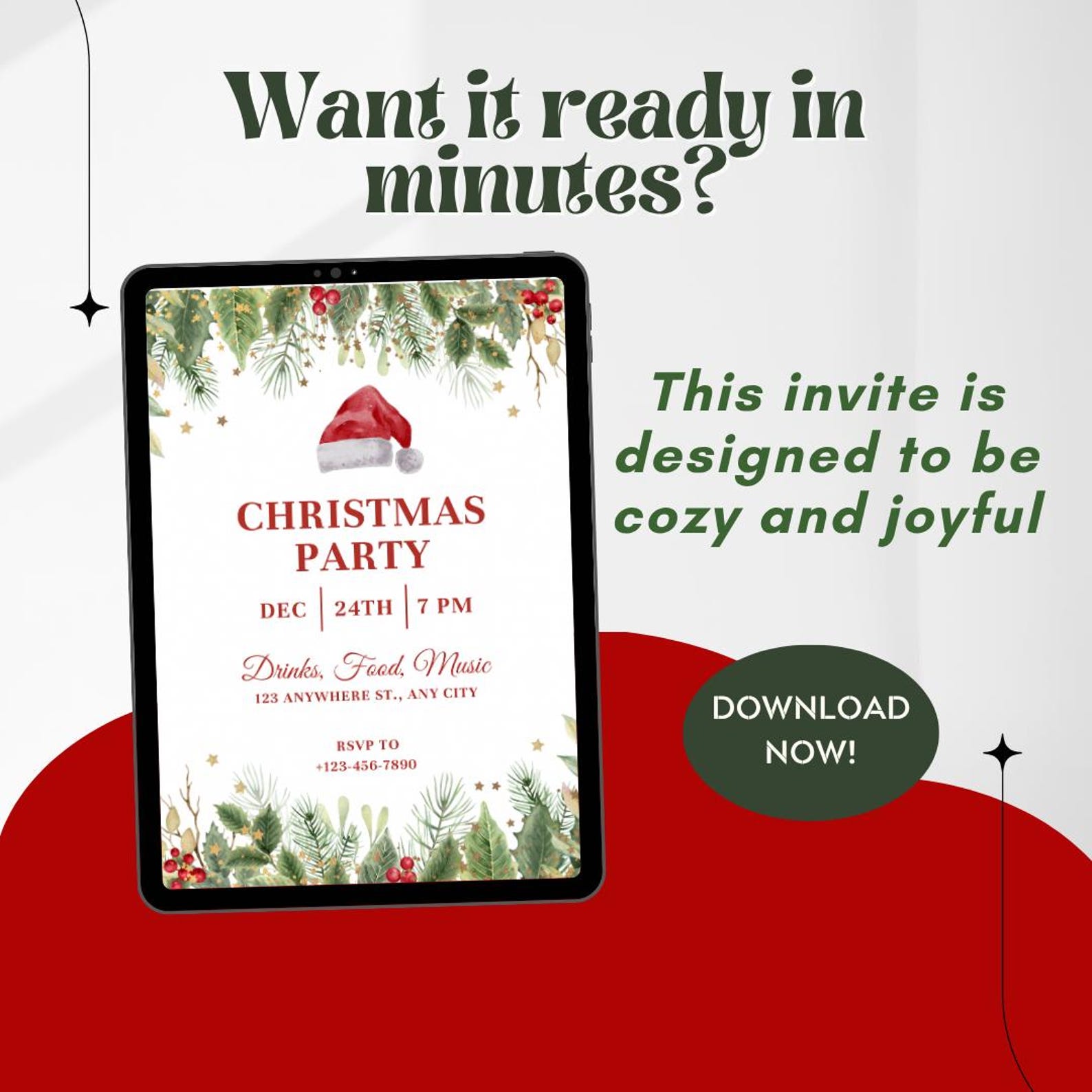 Editable Christmas Party Invitation | Holiday Invitation Template ...