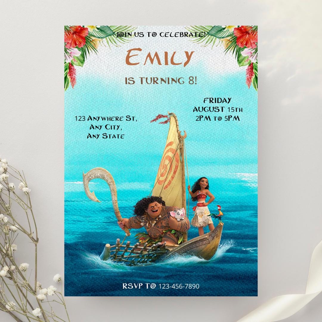 Editable Moana Invitation, Moana Theme Birthday Invite, Hawaiian Party ...