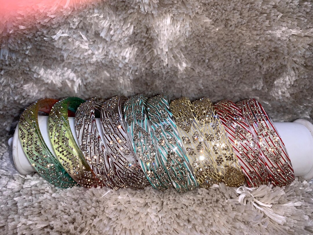 Crystal Glass Bangles Set: Gold Zircon Diamond Kada - Wedding Jewelry ...