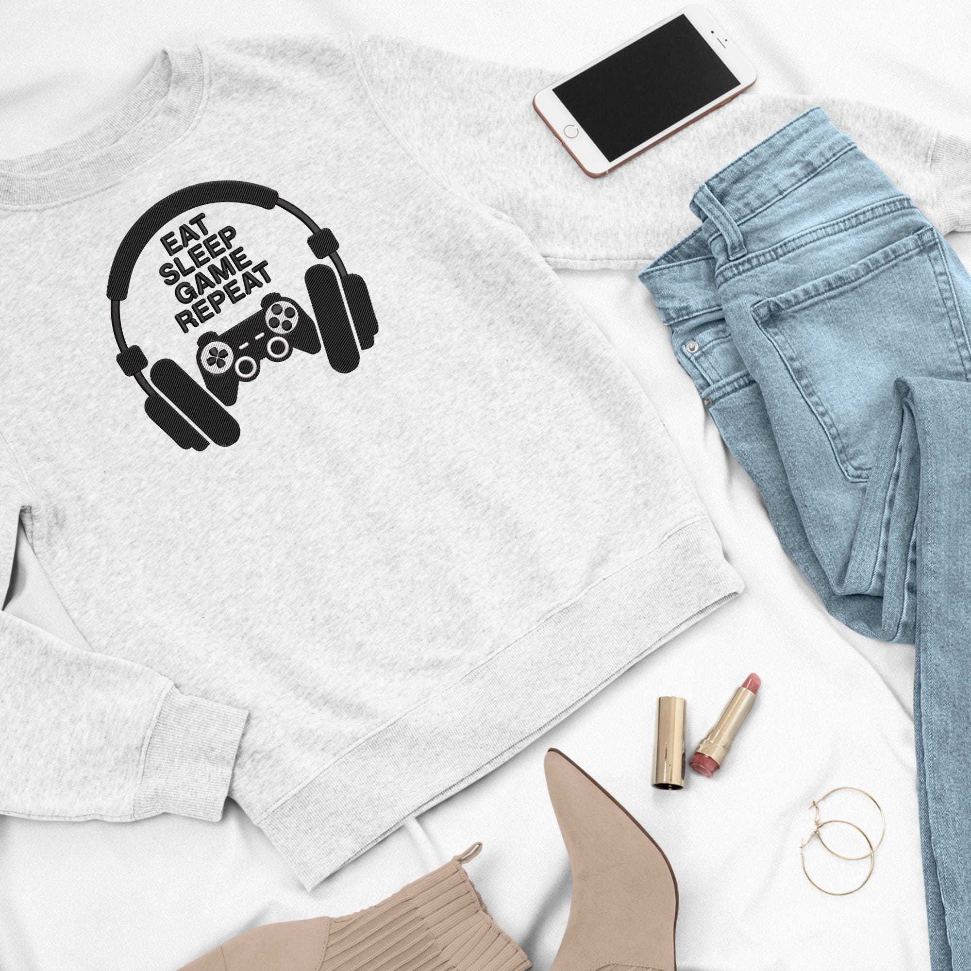 Eat Sleep Game Repeat Embroidery Design, Headset Controller Machine ...