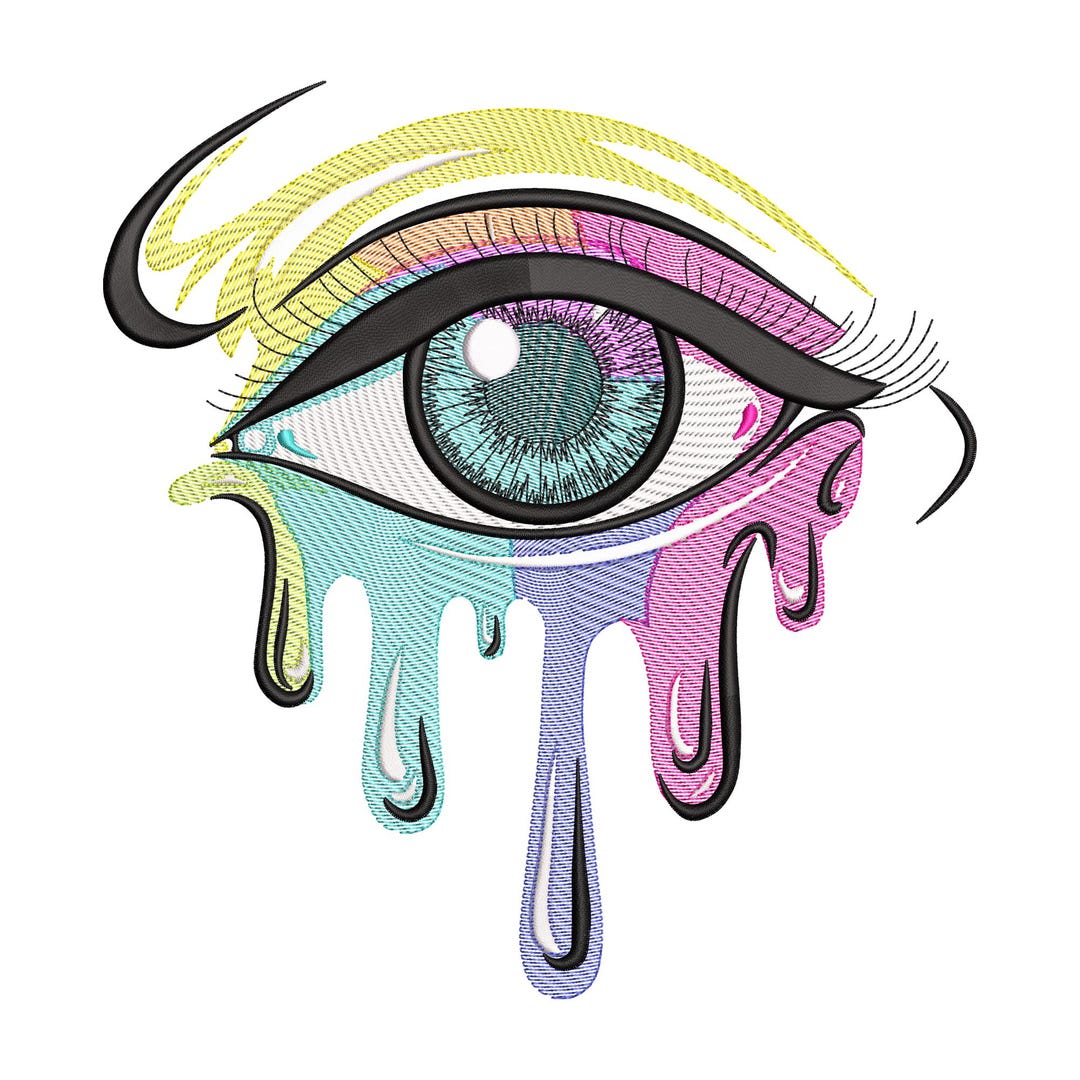Colorful Dripping Eye Embroidery Design, Abstract Machine Pattern ...