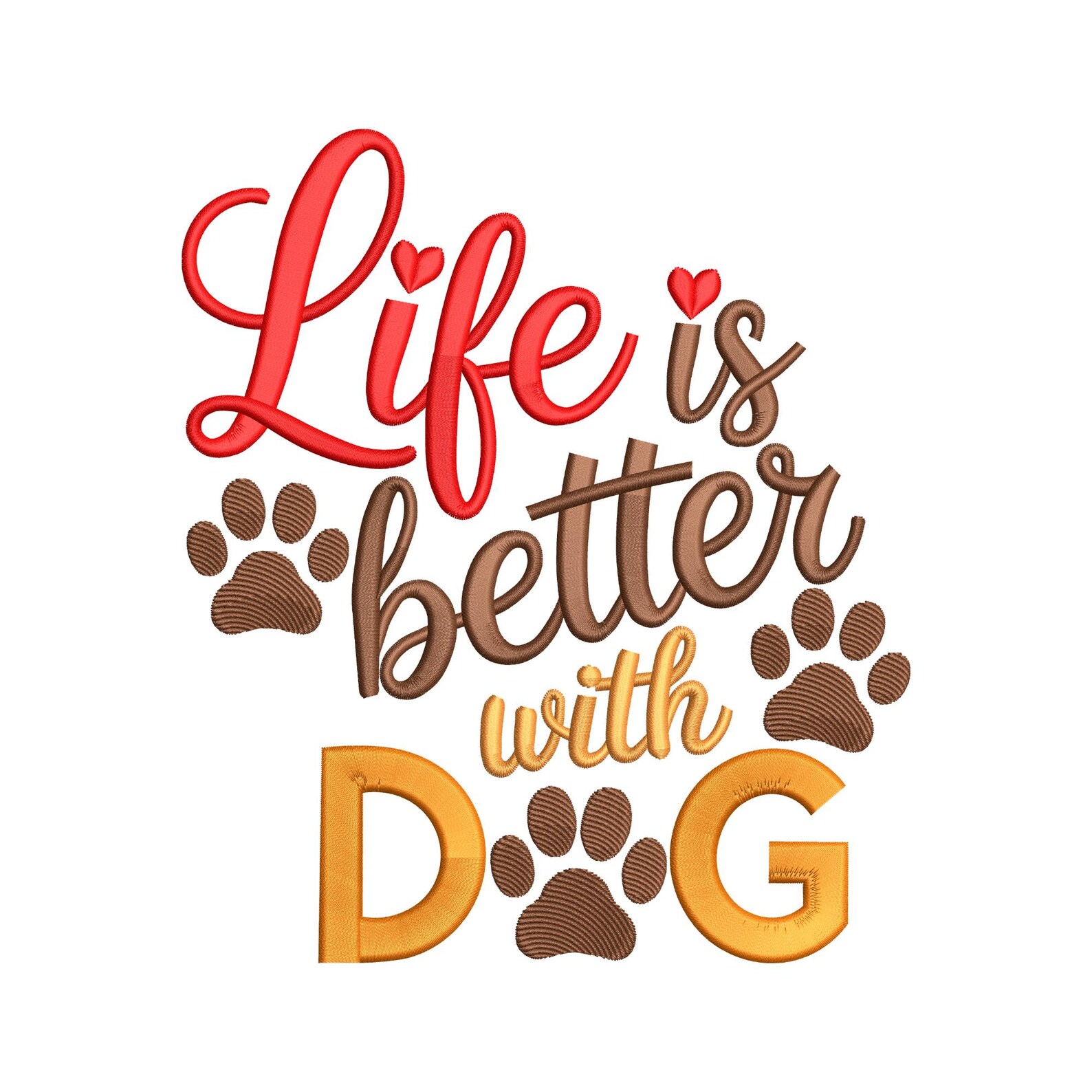 Dog Quote Script Lettering Embroidery Design, Animal Paw Machine ...