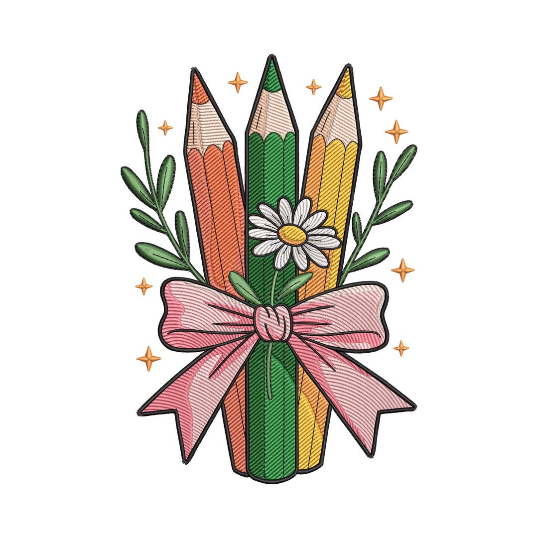 Teacher Pencil Bouquet Embroidery Design, Back to School Floral Machine ...
