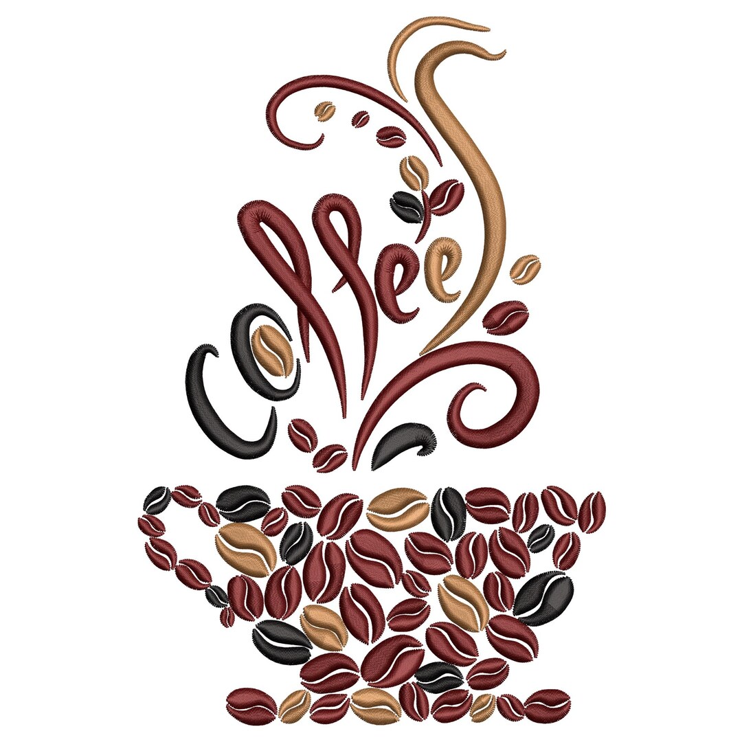 Coffee Bean Cup Machine Embroidery Design: Artistic Coffee Art, PES ...