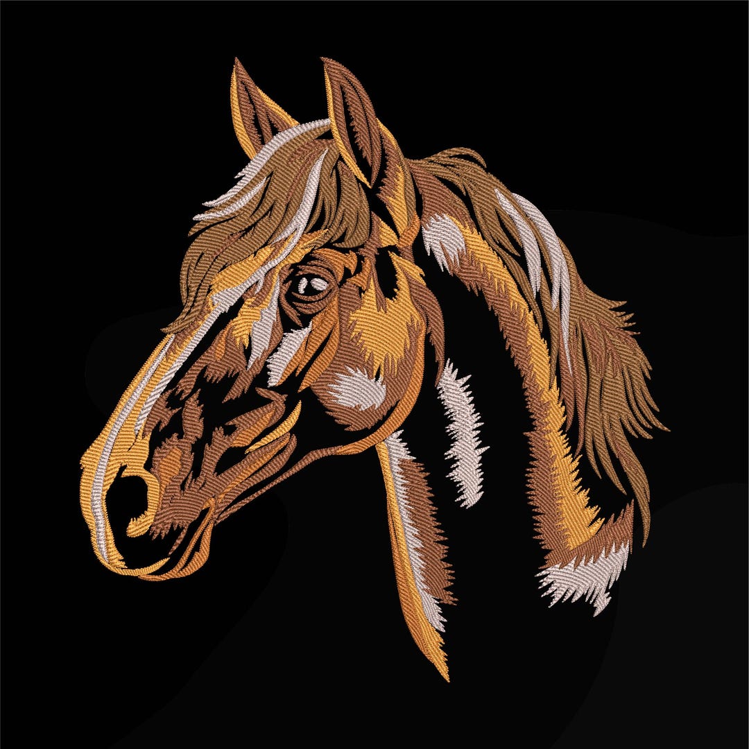 Horse Head Embroidery Design: Detailed Animal Silhouette Machine Embroidery Digitize File ...