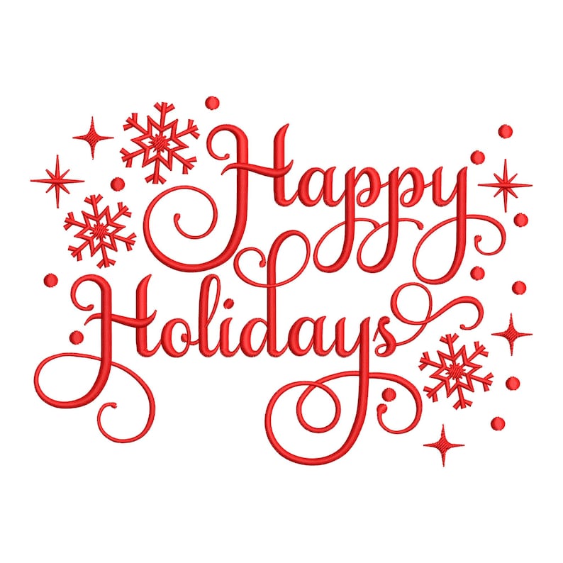 Happy Holidays Script Embroidery Design, Snowflakes & Stars Machine ...