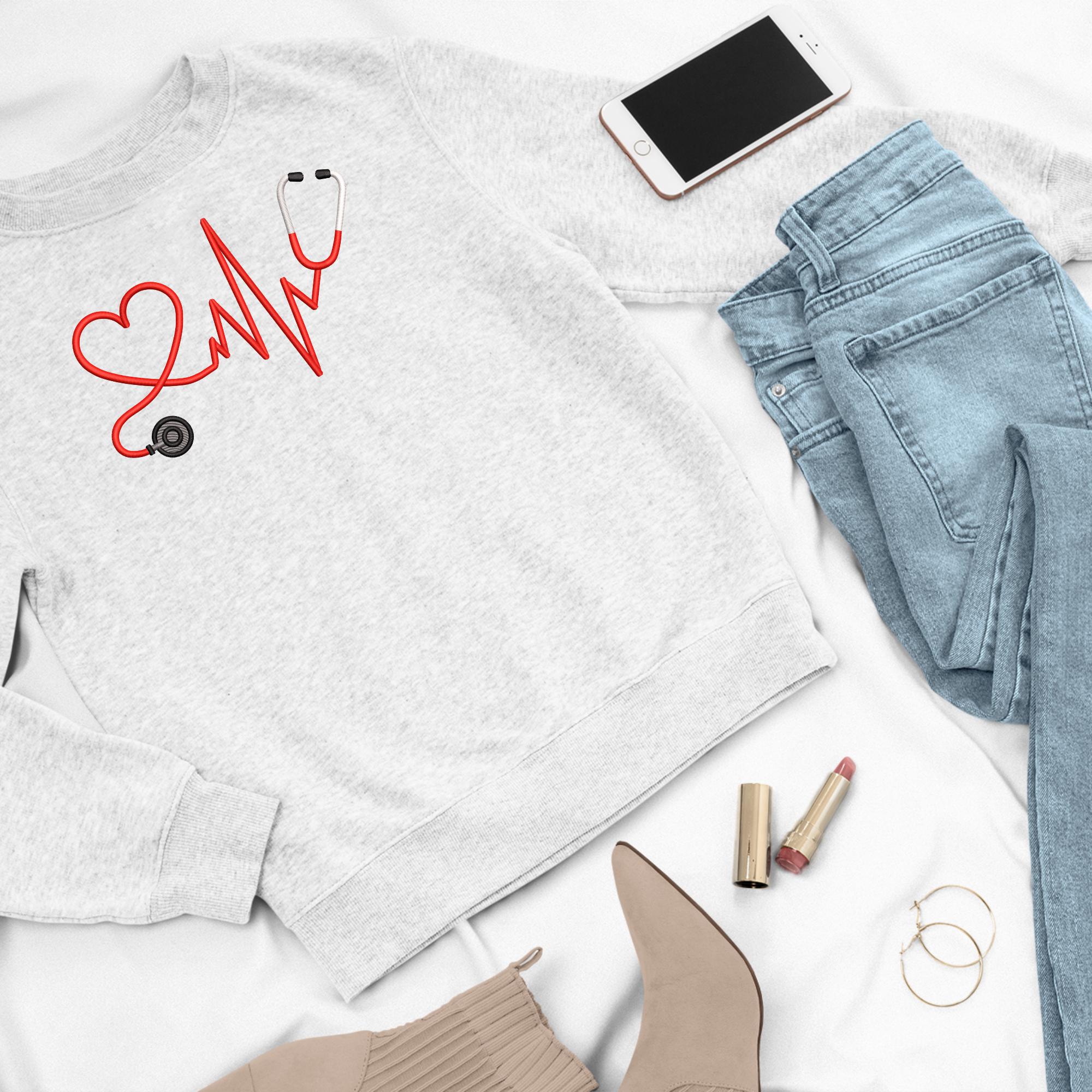Heartbeat Love Stethoscope Embroidery Design, Medical Theme Machine ...