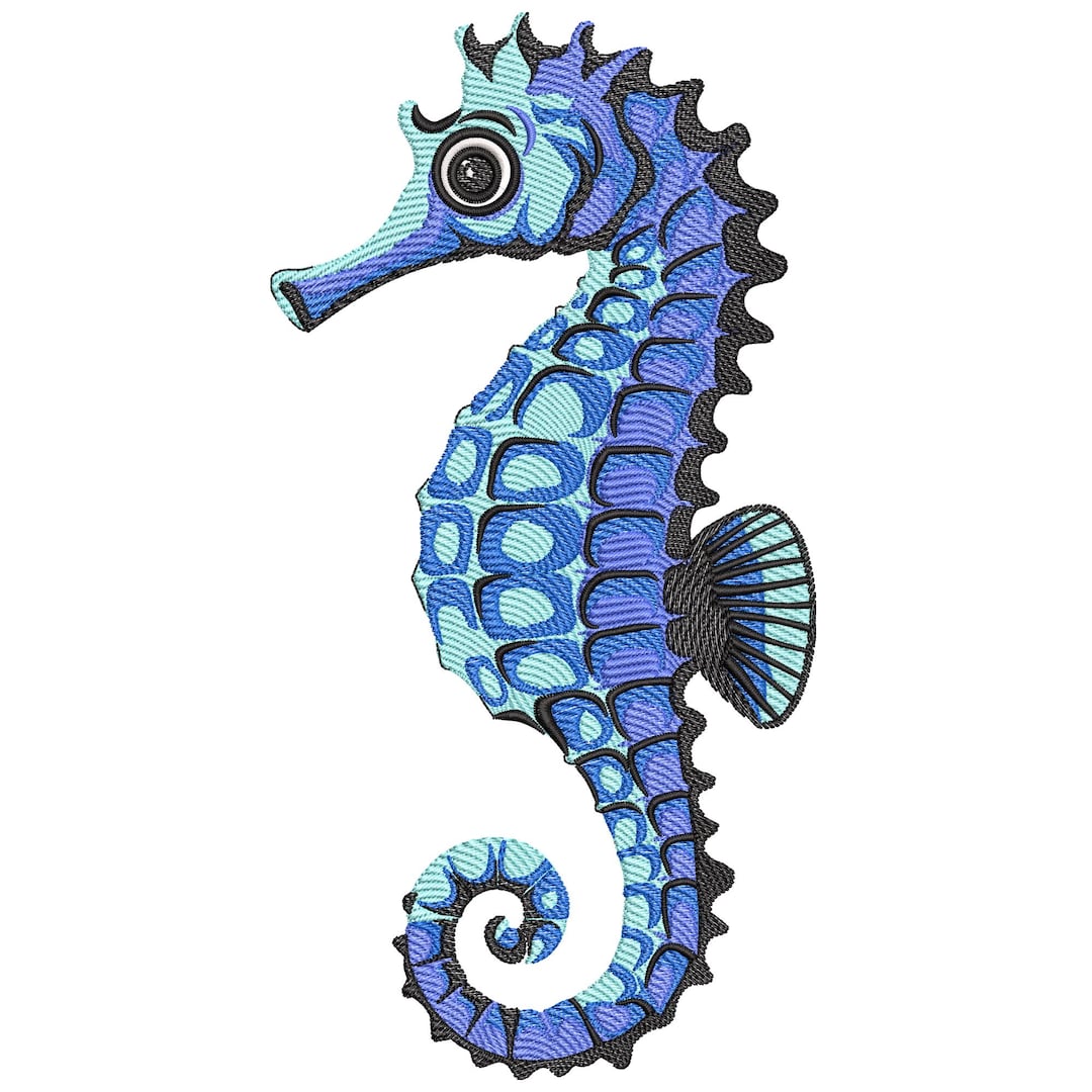 Seahorse Embroidery Design: Ocean Animal, Sea Life, Swimming Seahorse ...