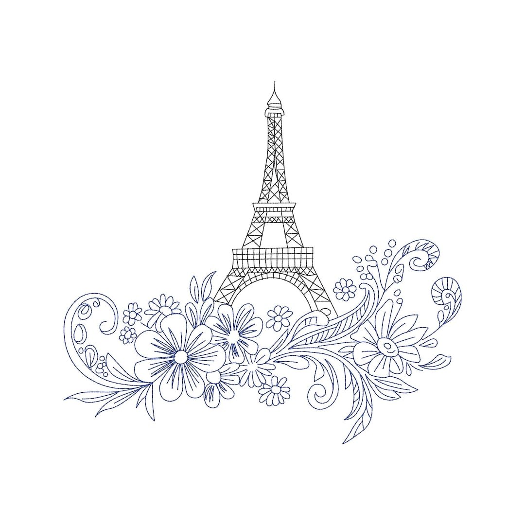 Eiffel Tower Floral Embroidery Design, Romantic Paris Machine ...