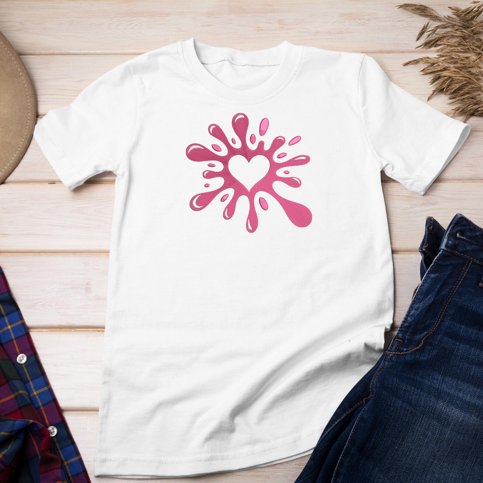 Pink Heart Splash Embroidery Design, Valentine Love Machine Embroidery ...