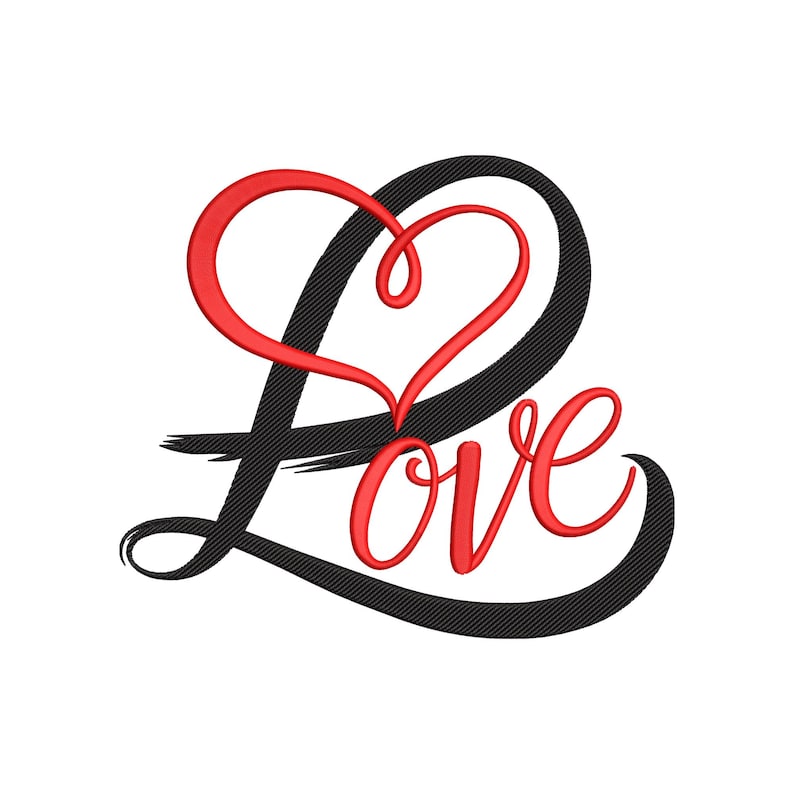 Love Heart Script Embroidery Design, Romantic Typography Machine ...