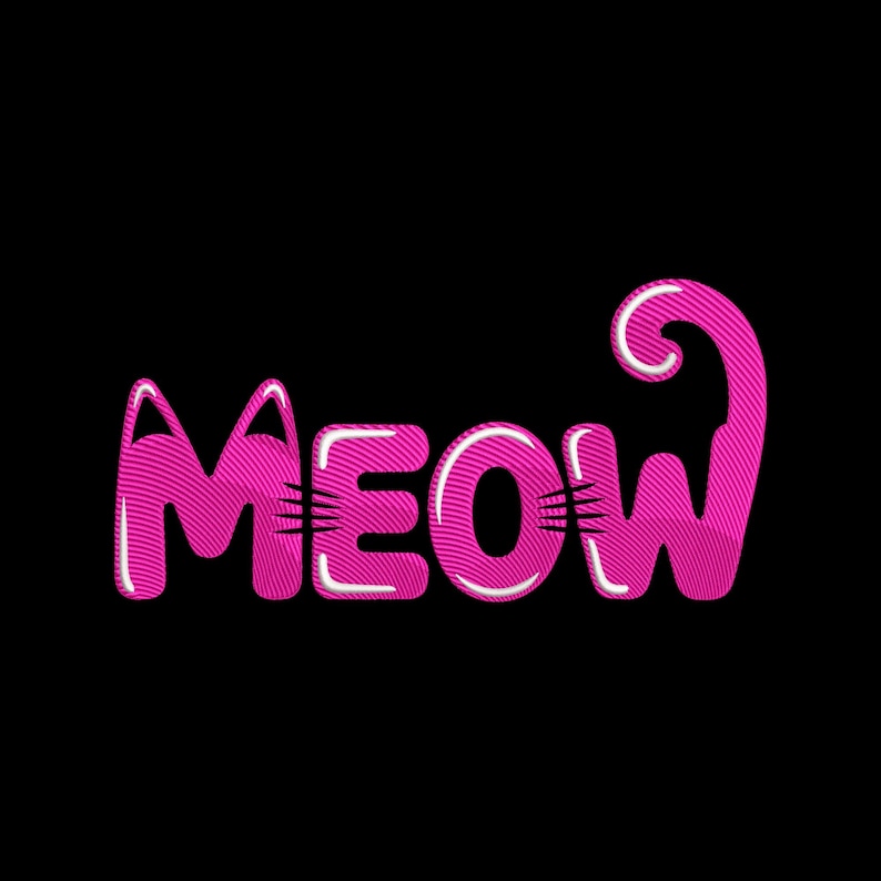 Meow Cat Word Embroidery Design, Baby Kitty Text Machine Embroidery ...