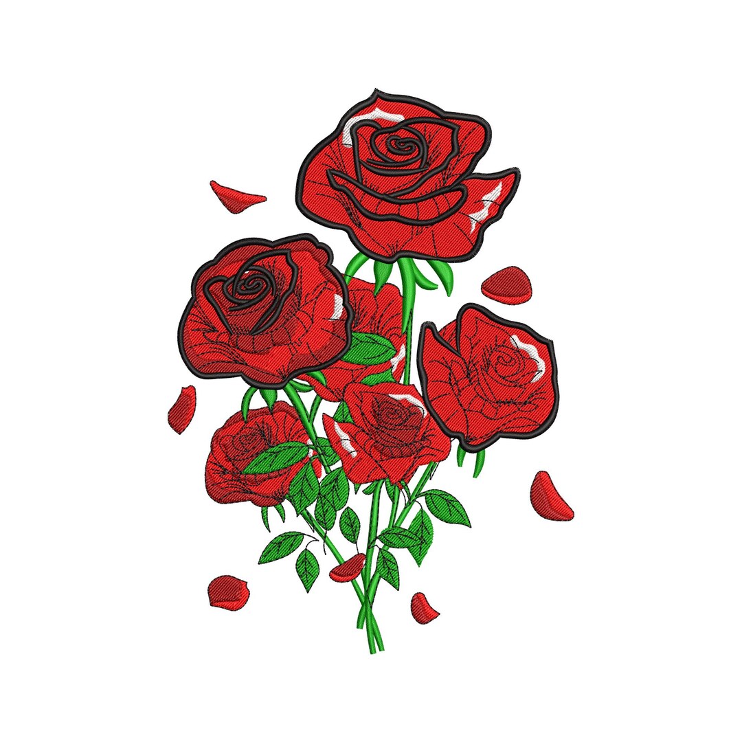 Red Roses Bouquet Embroidery Design, Elegant Floral Machine Embroidery ...