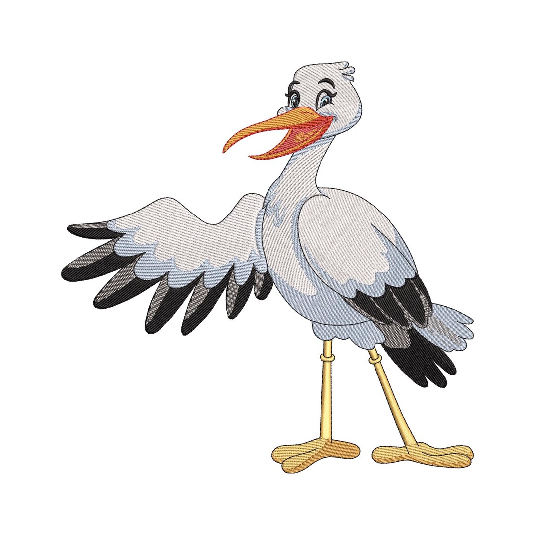 Cartoon Pelican Embroidery Design, Seagull With Open Wings Machine ...