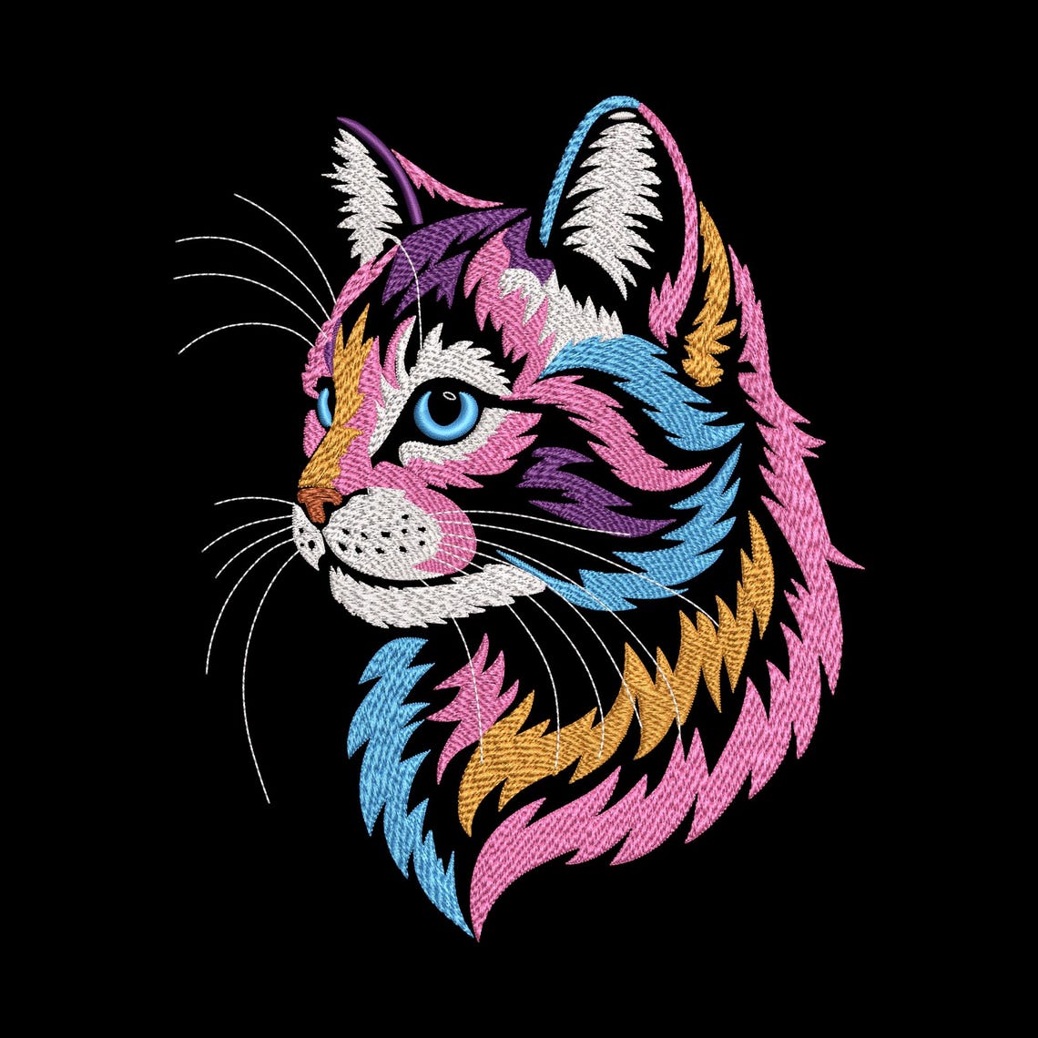 Neon Cat Head Embroidery Design, Colorful Kitten Face Machine ...