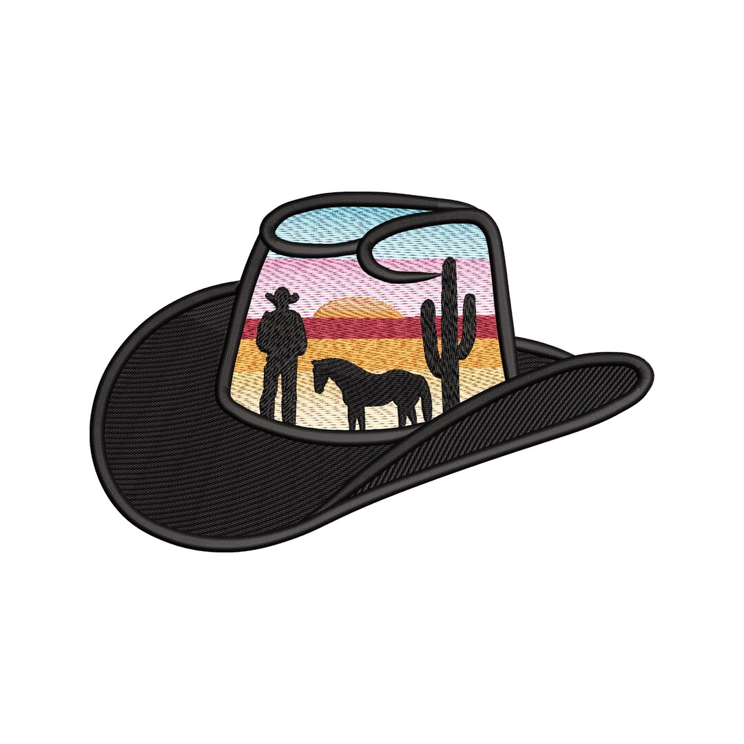 Cowboy Hat Sunset Embroidery Design, Horse Silhouette Machine ...