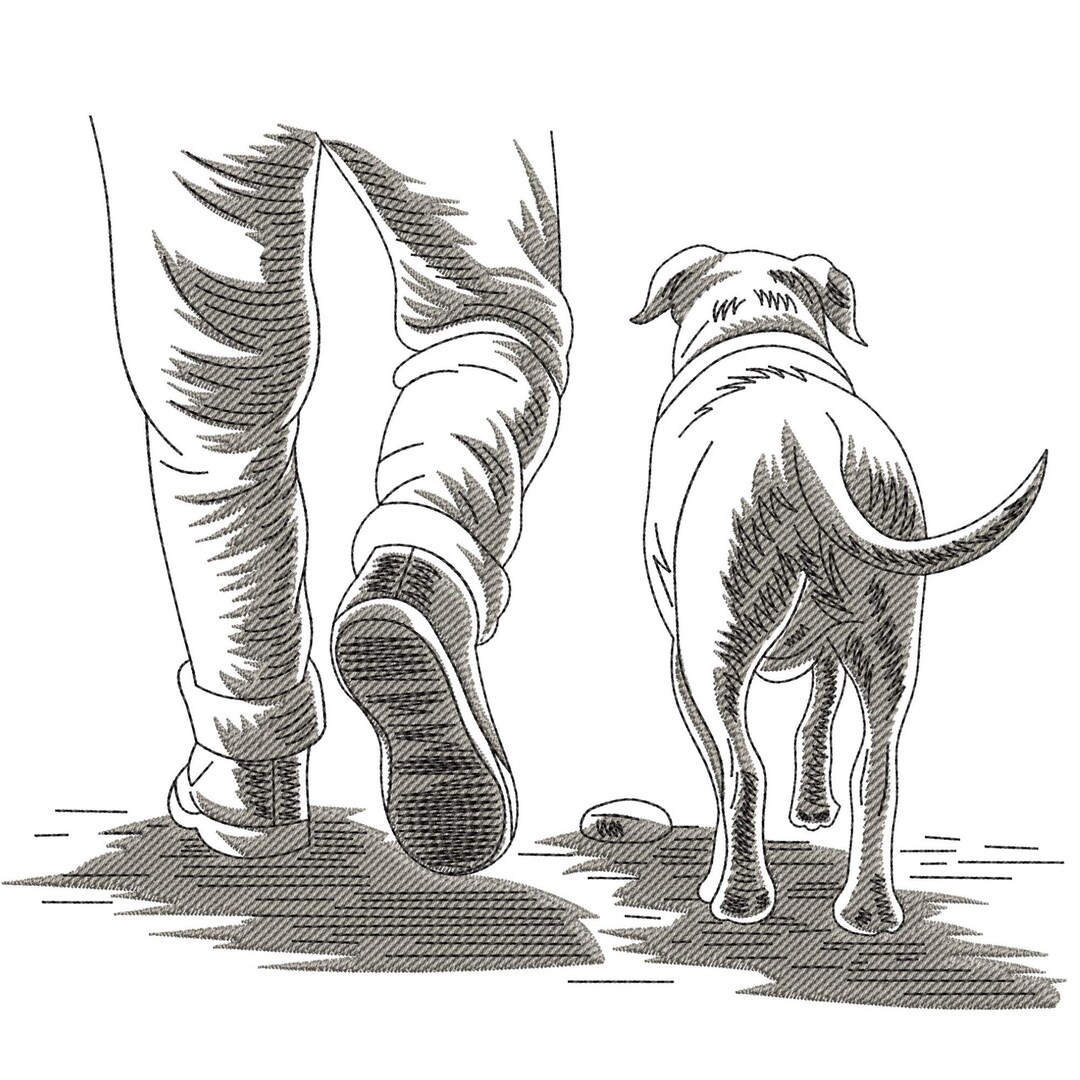 Man Walking With Dog Embroidery Design, Dog and Squirrel Humorous ...