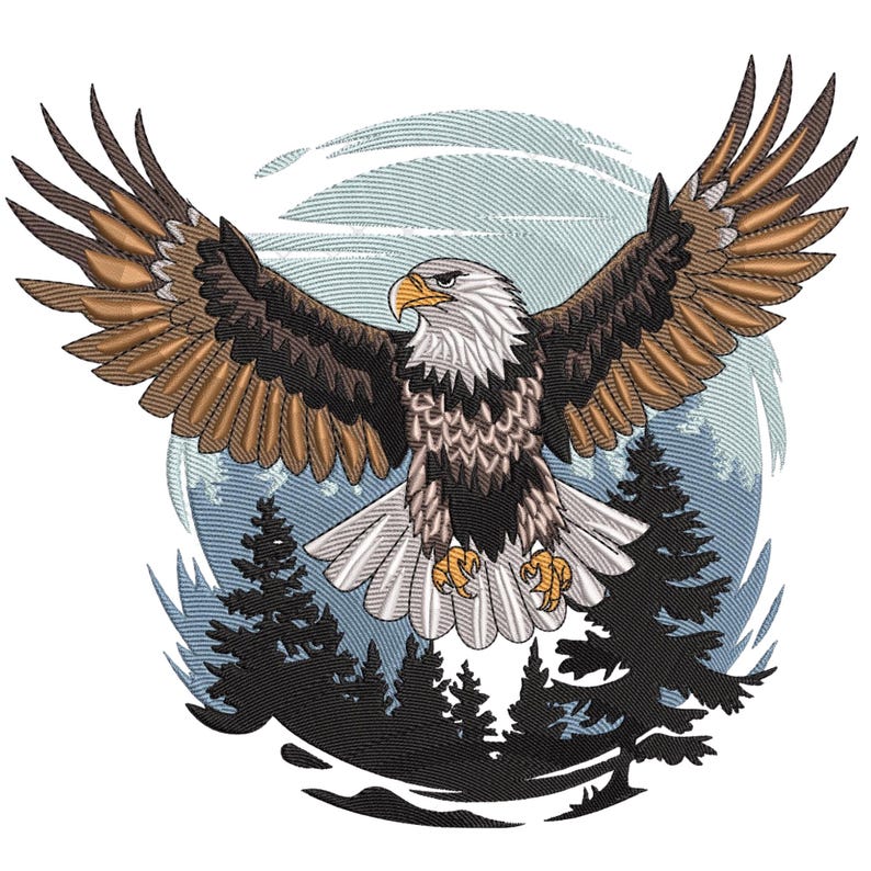 Flying Eagle Embroidery Design, Eagle Machine Embroidery File, Bird ...