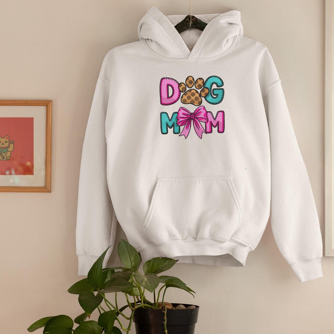 Dog Mom Embroidery Design, Paw Print With Bow Machine Embroidery ...