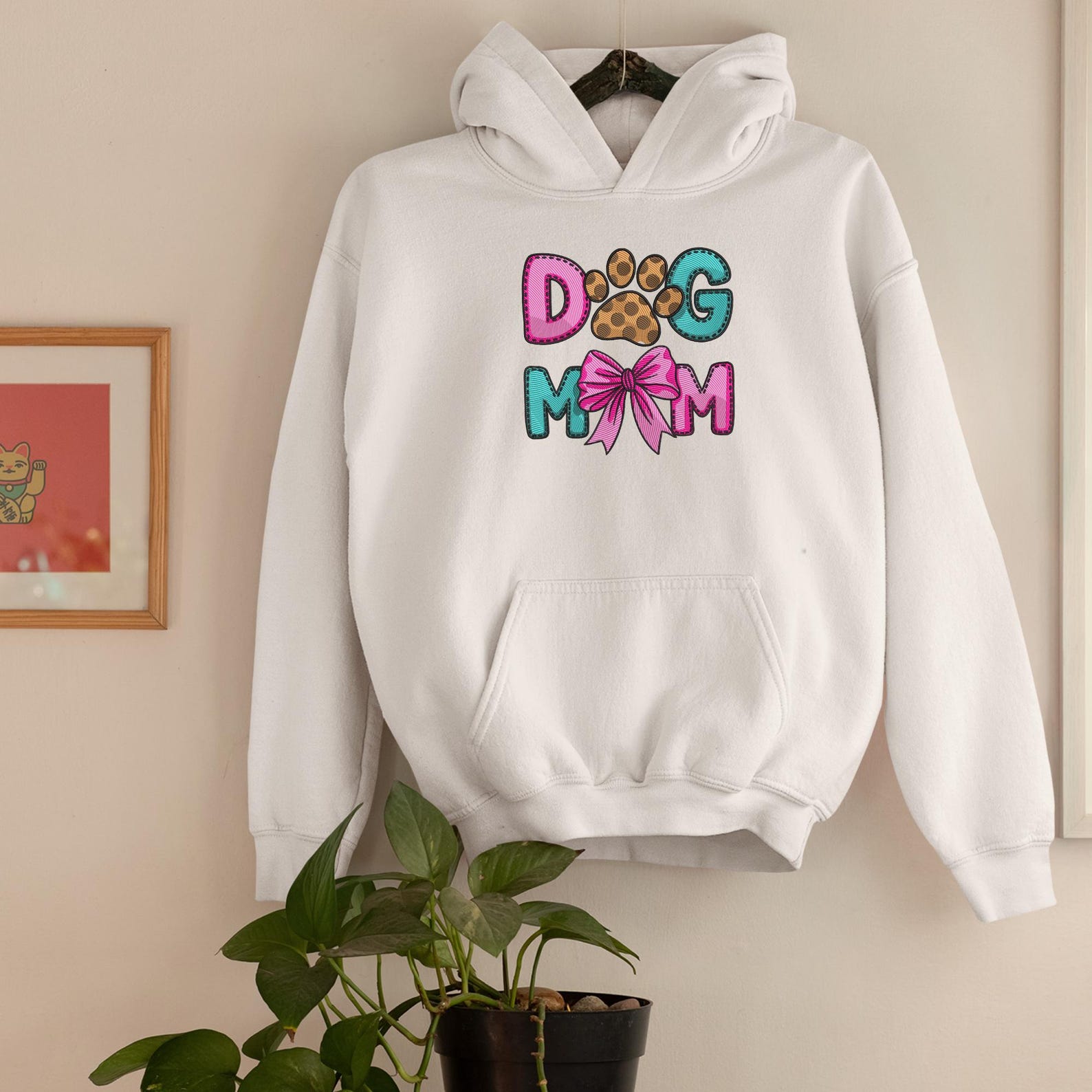Dog Mom Embroidery Design, Paw Print With Bow Machine Embroidery ...