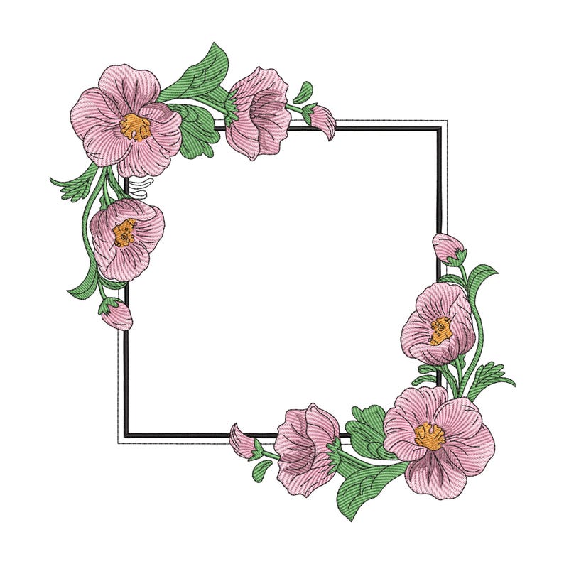 Floral Border Square Frame Embroidery Design, Flower Machine Embroidery ...