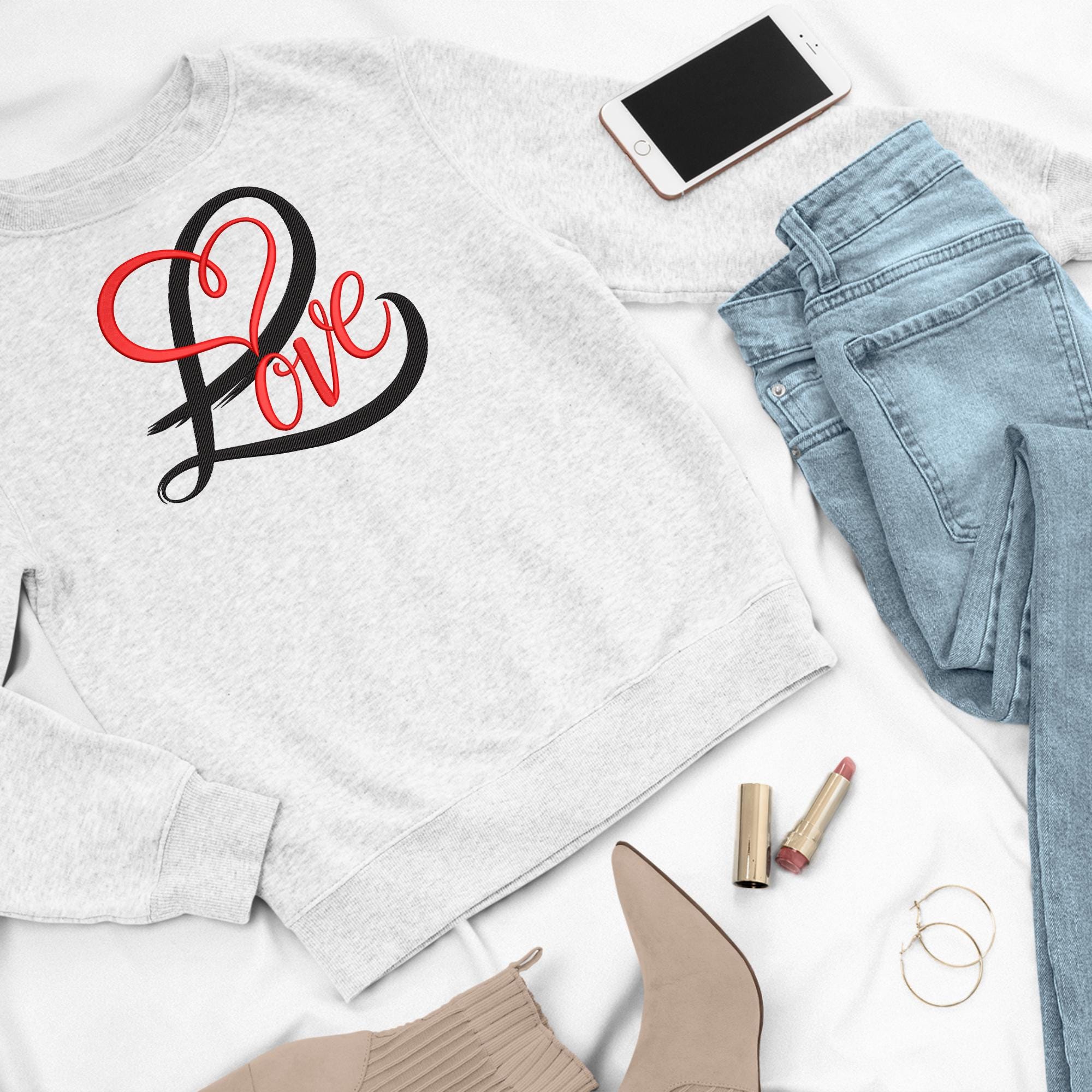 Love Heart Script Embroidery Design, Romantic Typography Machine ...
